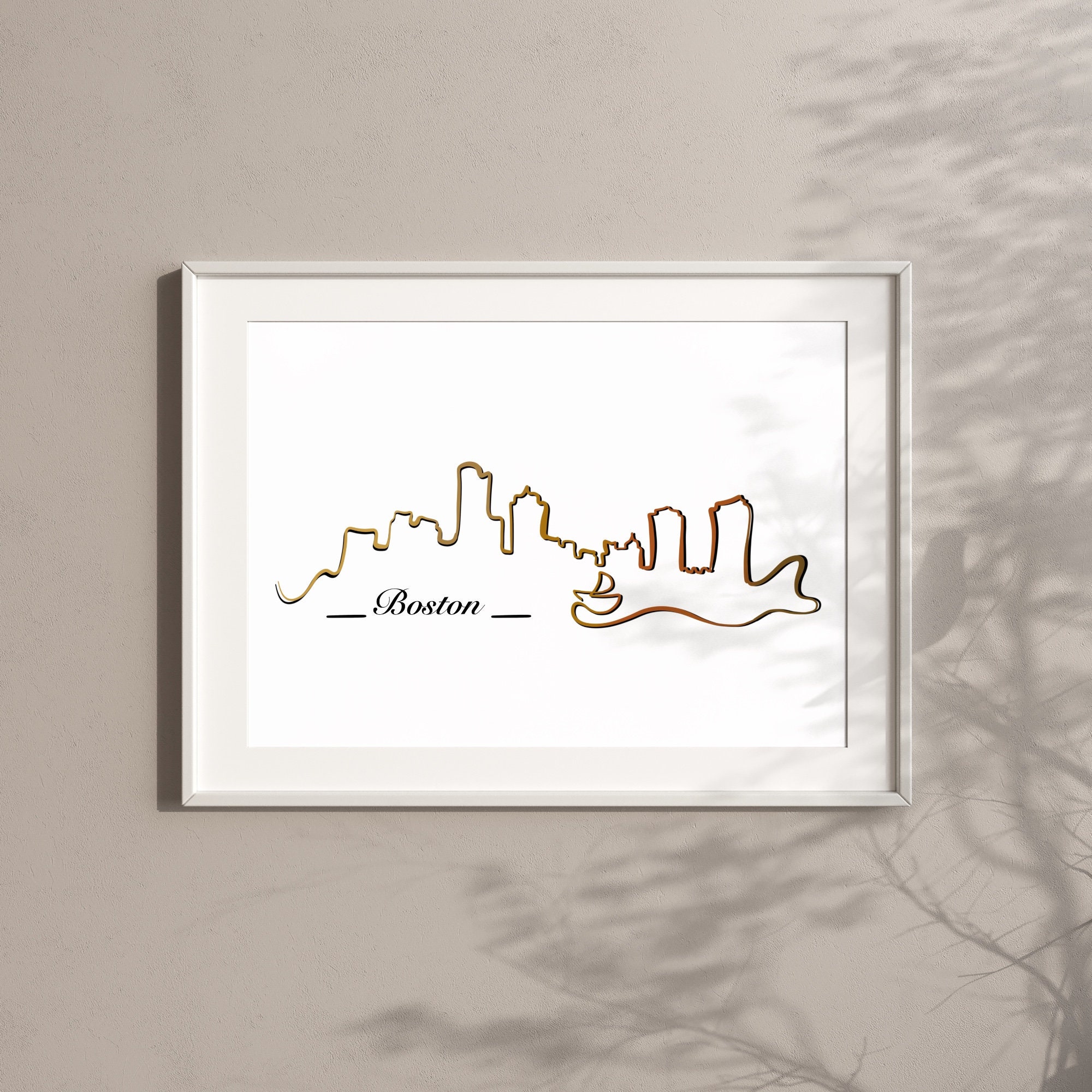 Boston Skyline Print, Terra Cotta Earth Tone Cityscape Single Line ...