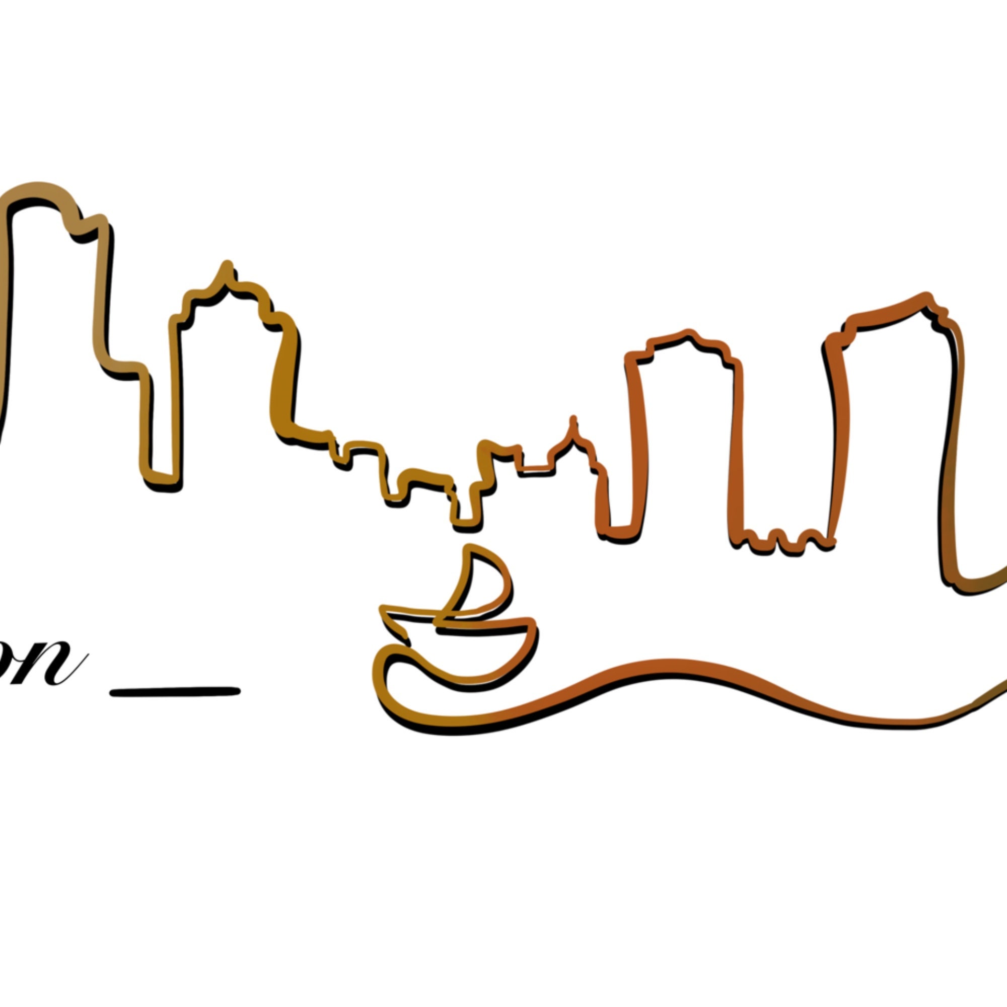 Boston Skyline Print, Terra Cotta Earth Tone Cityscape Single Line ...