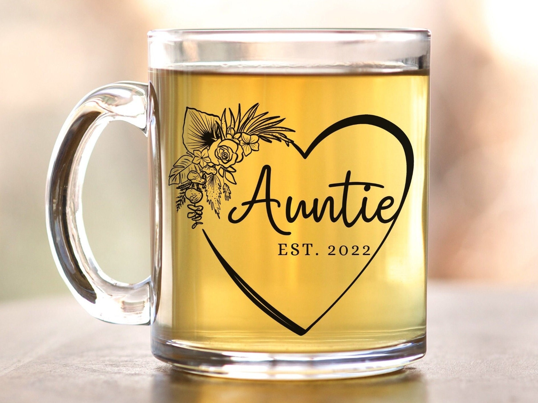 Aunt Est. Glass Cup Floral Mom Gift From Daughter Sister Nana Pregnancy ...