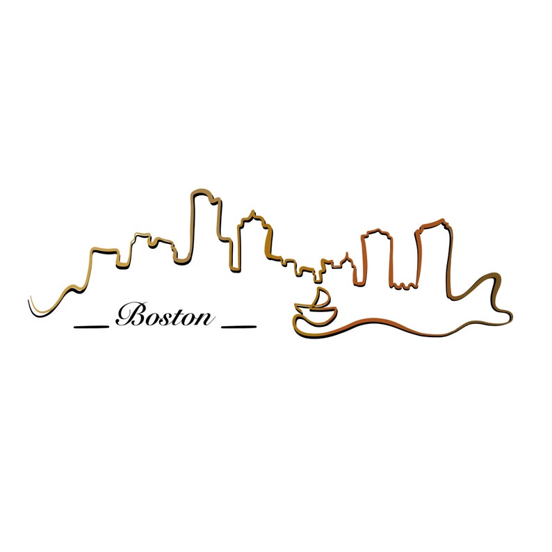Boston Skyline Print, Terra Cotta Earth Tone Cityscape Single Line ...