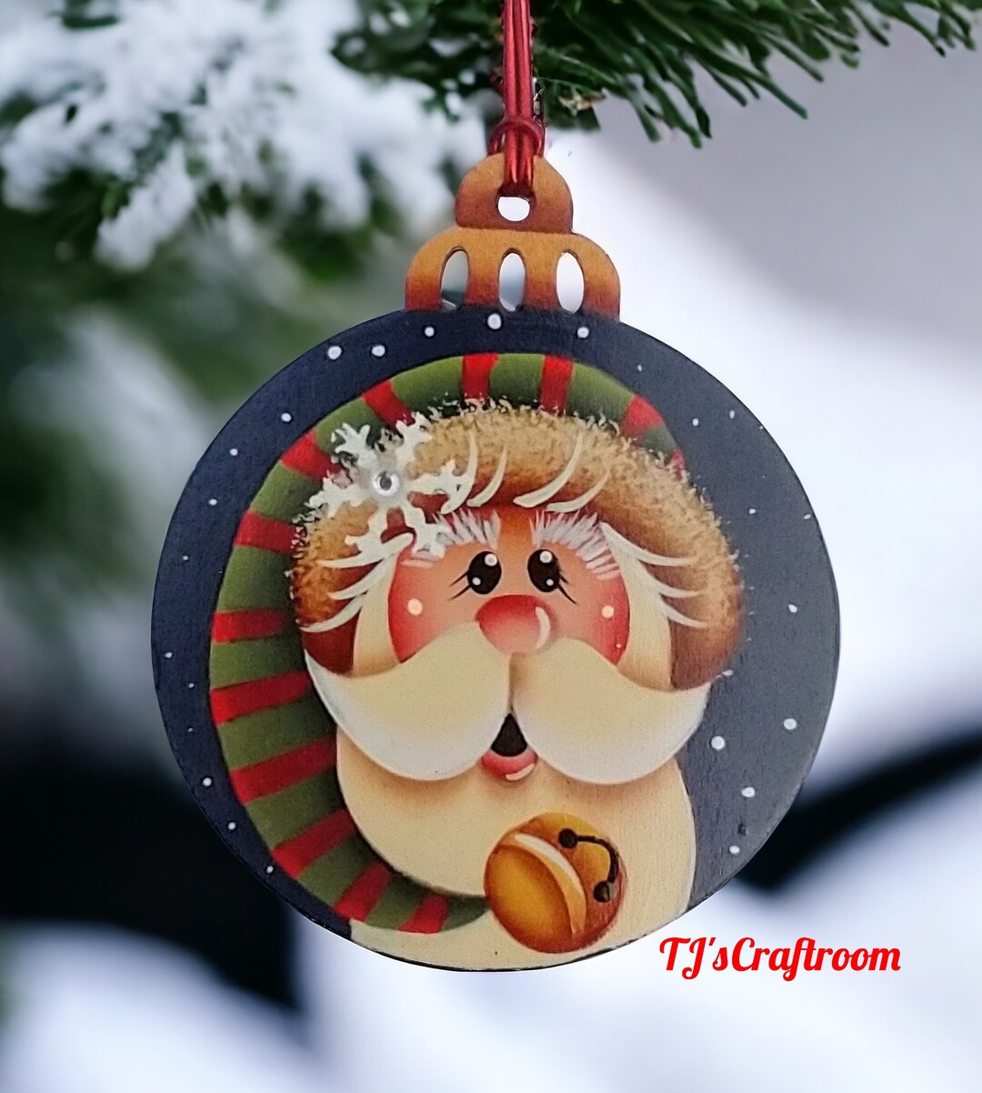 Santa Ornament, Handpainted Wood Christmas Ornament, Holiday Trimmings ...