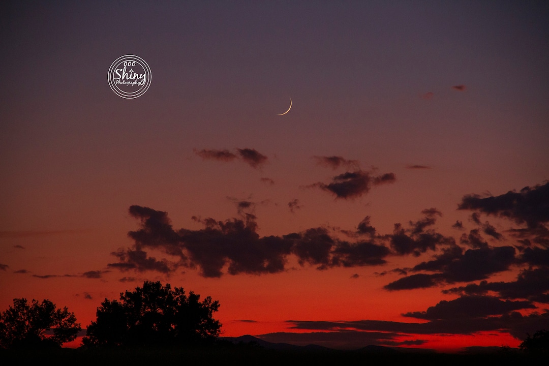 Crescent Moon in a Red Sunset ~ Nature Photography Print ~ Fine Art ...