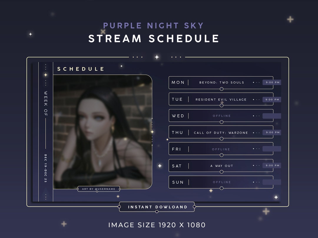 Purple Night Sky Twitch Stream Schedule Weekly Template PSD CANVA - Etsy