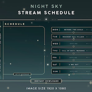 Green Night Sky Twitch Stream Schedule Weekly Template | PSD + CANVA - Etsy