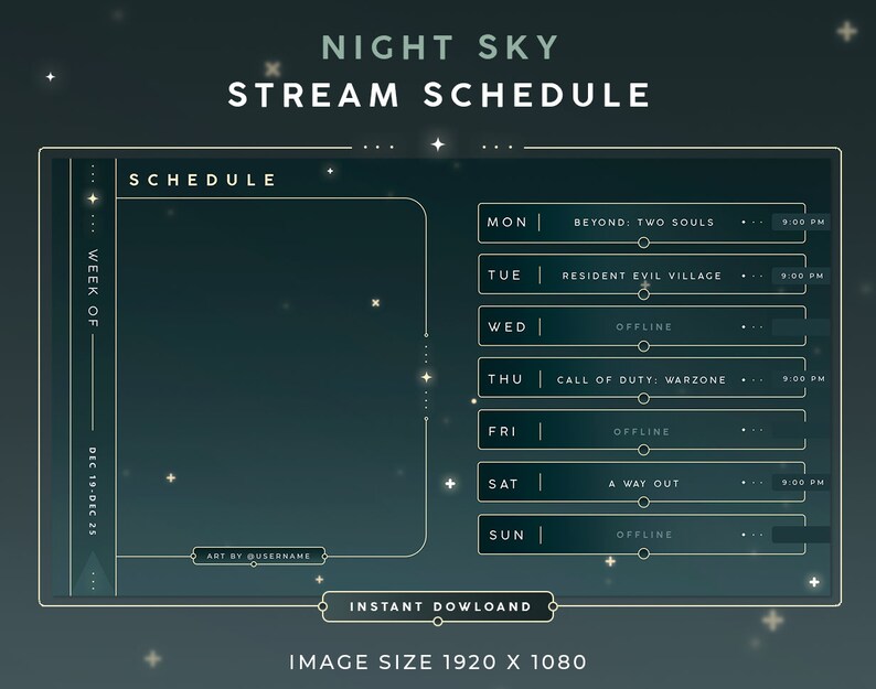Green Night Sky Twitch Stream Schedule Weekly Template PSD CANVA - Etsy