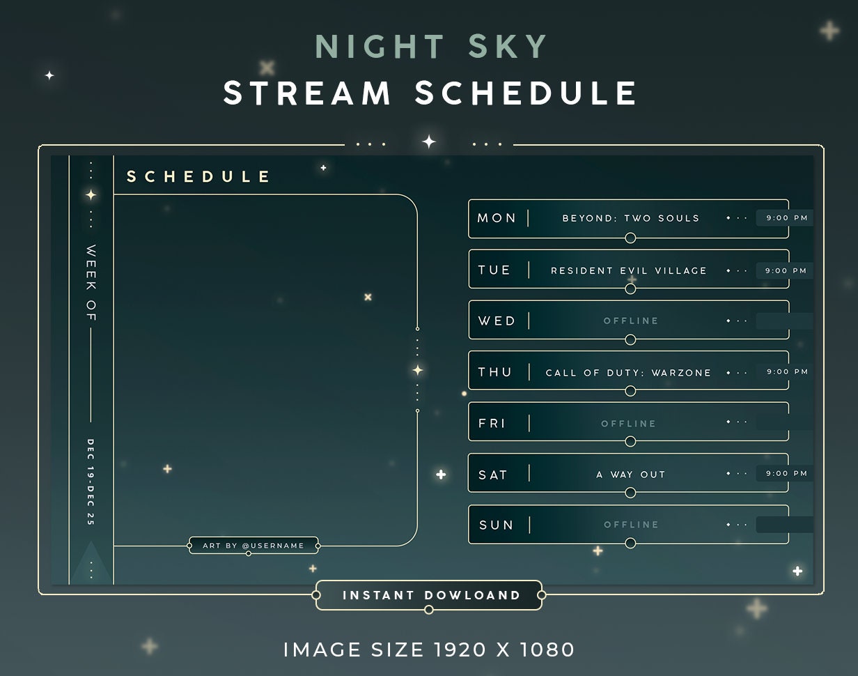 Green Night Sky Twitch Stream Schedule Weekly Template PSD CANVA - Etsy