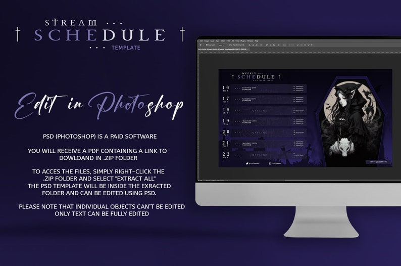 Dark Gothic Stream Schedule Template | Twitch & Youtube Weekly Planner ...