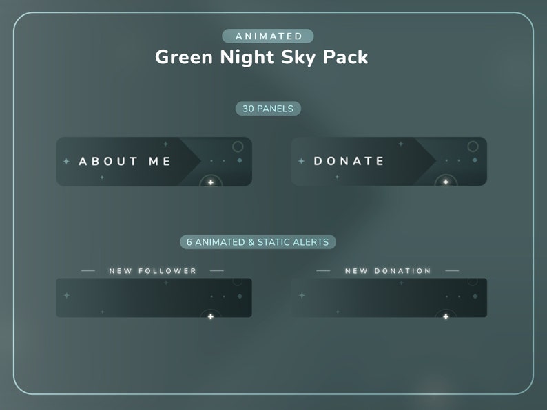 Green Night Sky Animated Stream Pack | Twitch Overlays, Vtuber Just ...