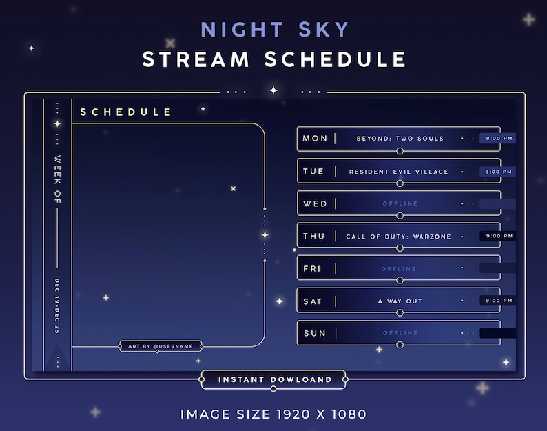 Night Sky Twitch Stream Schedule Weekly Template PSD CANVA - Etsy