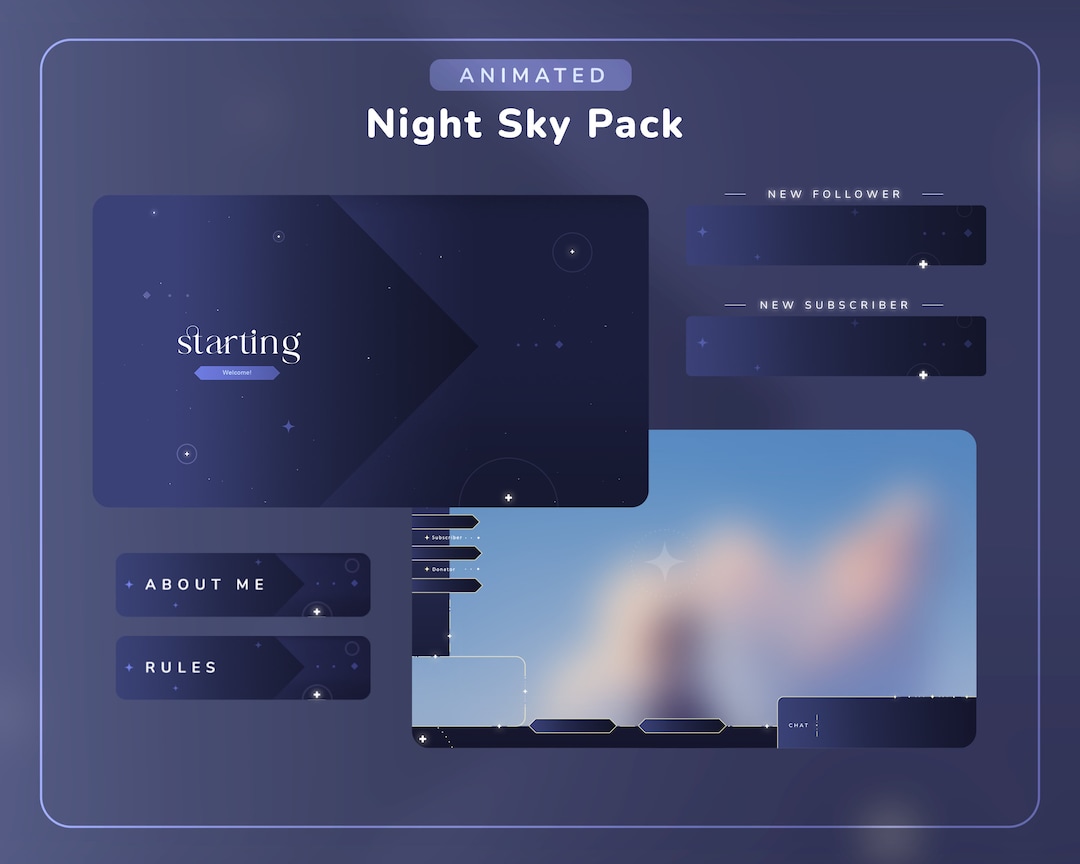 Night Sky Animated Stream Pack | Twitch Overlays, Vtuber Just Chatting ...