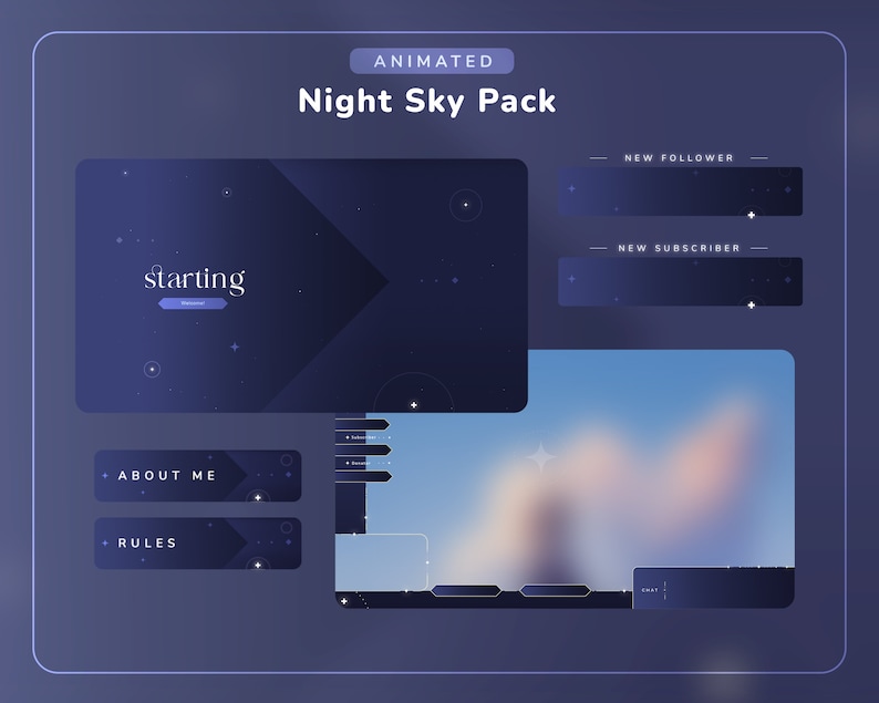 Night Sky Animated Stream Pack | Twitch Overlays, Vtuber Just Chatting ...