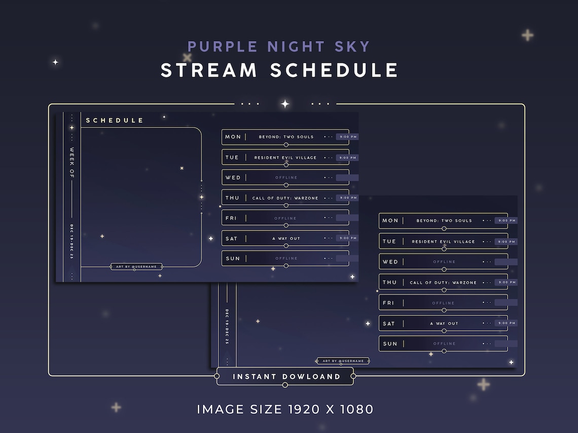 Purple Night Sky Twitch Stream Schedule Weekly Template PSD CANVA - Etsy