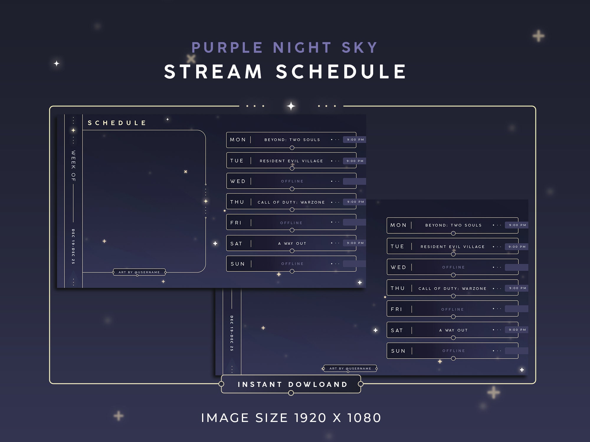 Purple Night Sky Twitch Stream Schedule Weekly Template PSD CANVA - Etsy