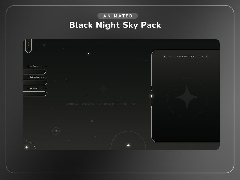 Black Night Sky Animated Stream Pack | Twitch Overlays, Vtuber Just ...