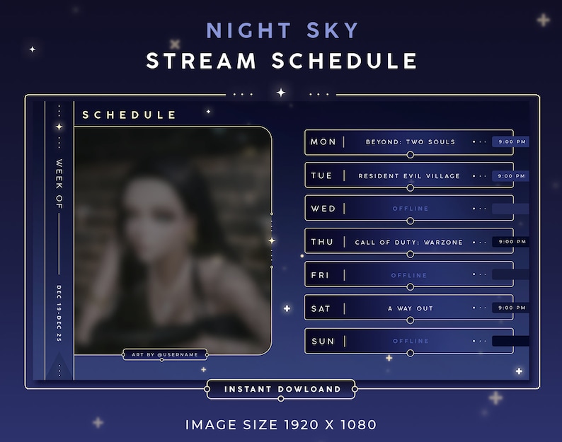 Night Sky Twitch Stream Schedule Weekly Template PSD CANVA - Etsy