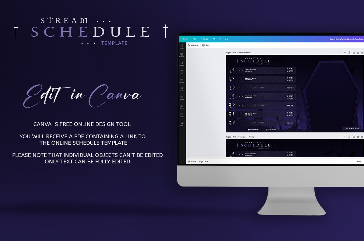 Dark Gothic Stream Schedule Template | Twitch & Youtube Weekly Planner ...