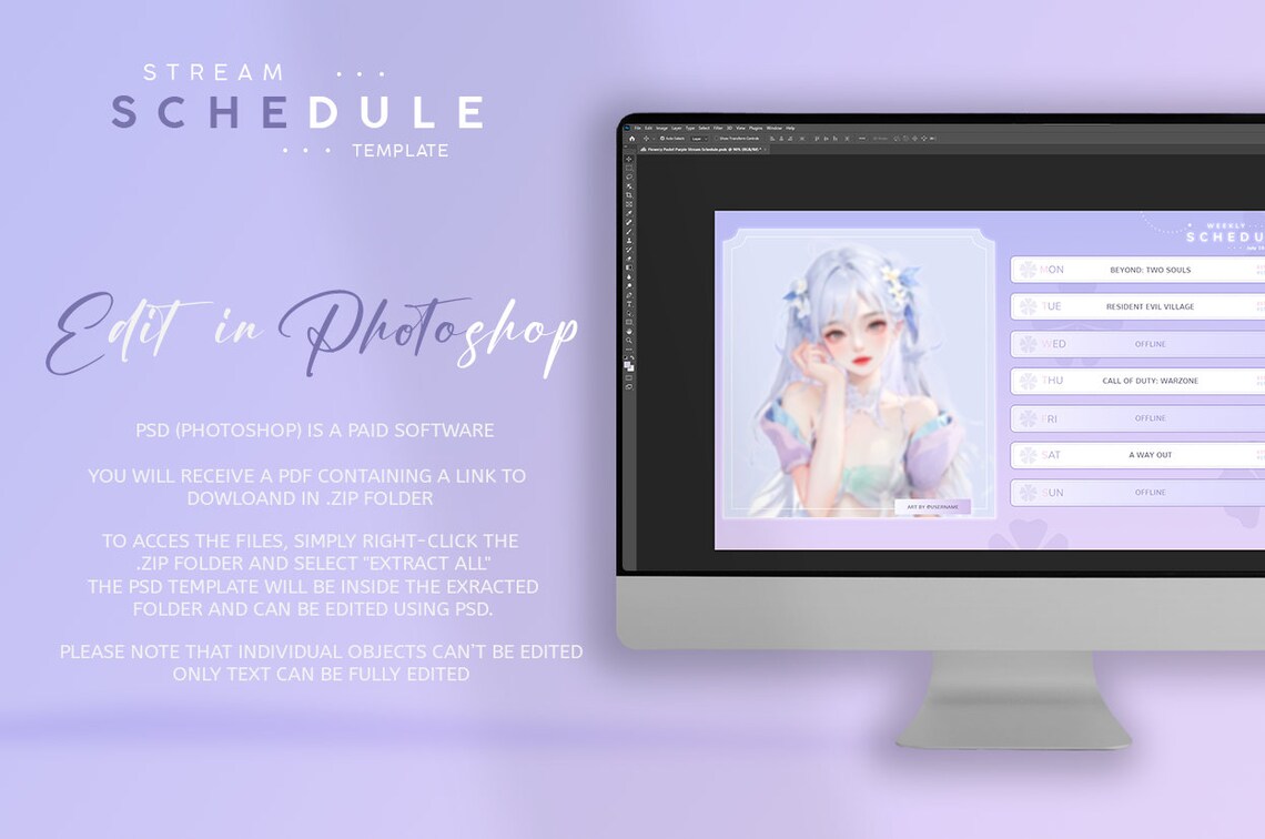 Flowery Pastel Purple Stream Schedule Template | Twitch & Youtube ...
