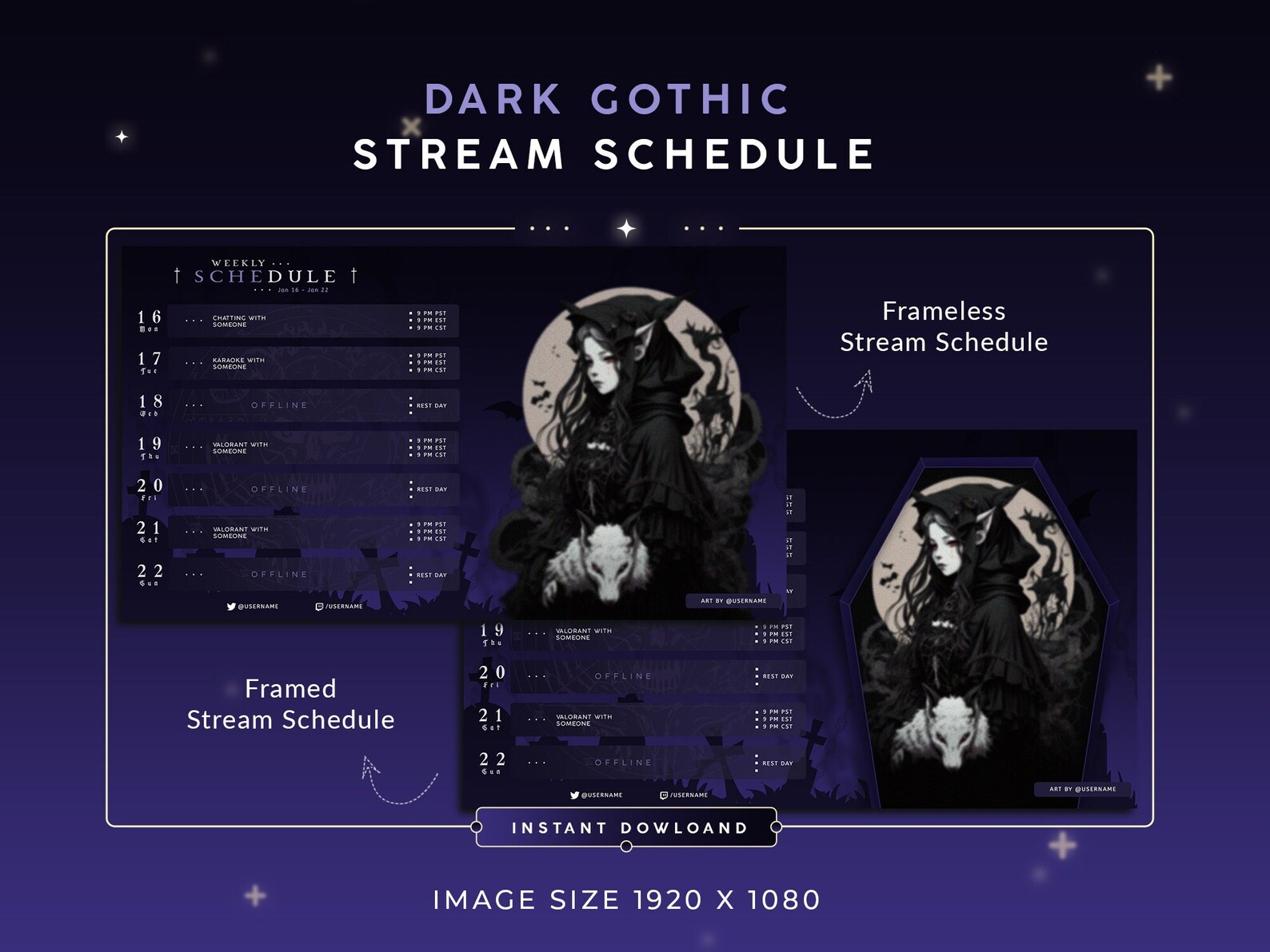 Dark Gothic Stream Schedule Template | Twitch & Youtube Weekly Planner ...