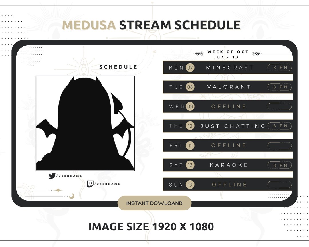 Medusa Twitch Stream Schedule Weekly Template | PSD + CANVA | Simple ...