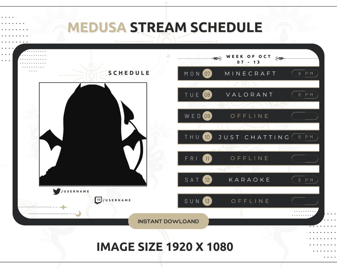 Medusa Twitch Stream Schedule Weekly Template | PSD + CANVA | Simple ...