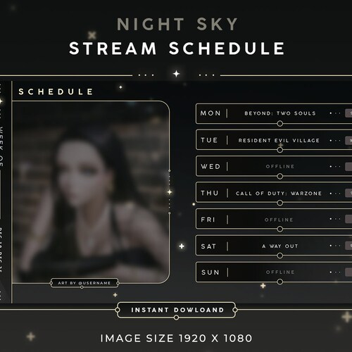 Black Night Sky Twitch Stream Schedule Weekly Template PSD - Etsy