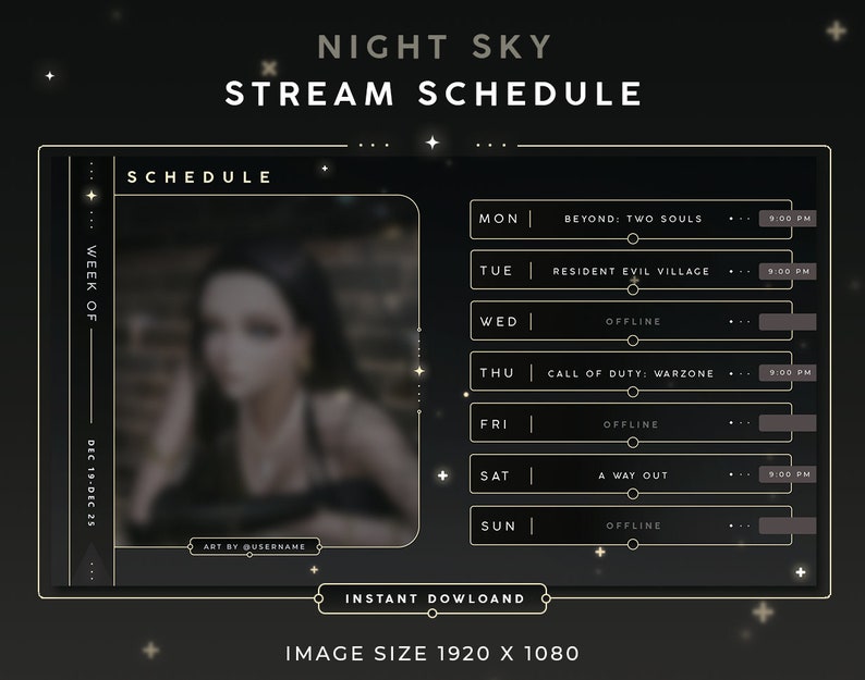 Black Night Sky Twitch Stream Schedule Weekly Template PSD CANVA - Etsy