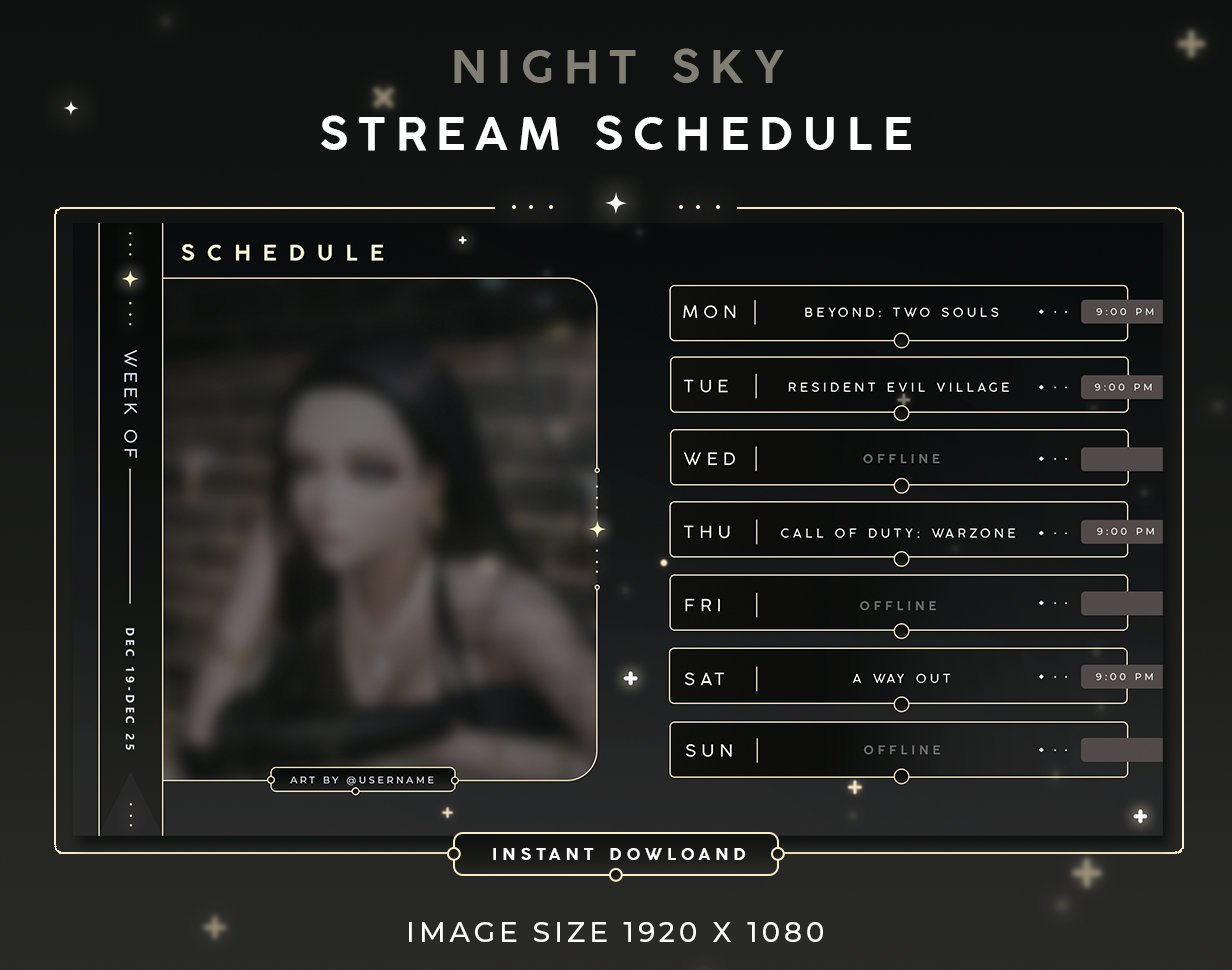 Black Night Sky Twitch Stream Schedule Weekly Template PSD CANVA - Etsy