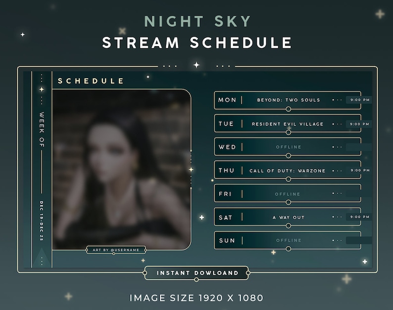 Green Night Sky Twitch Stream Schedule Weekly Template PSD CANVA - Etsy