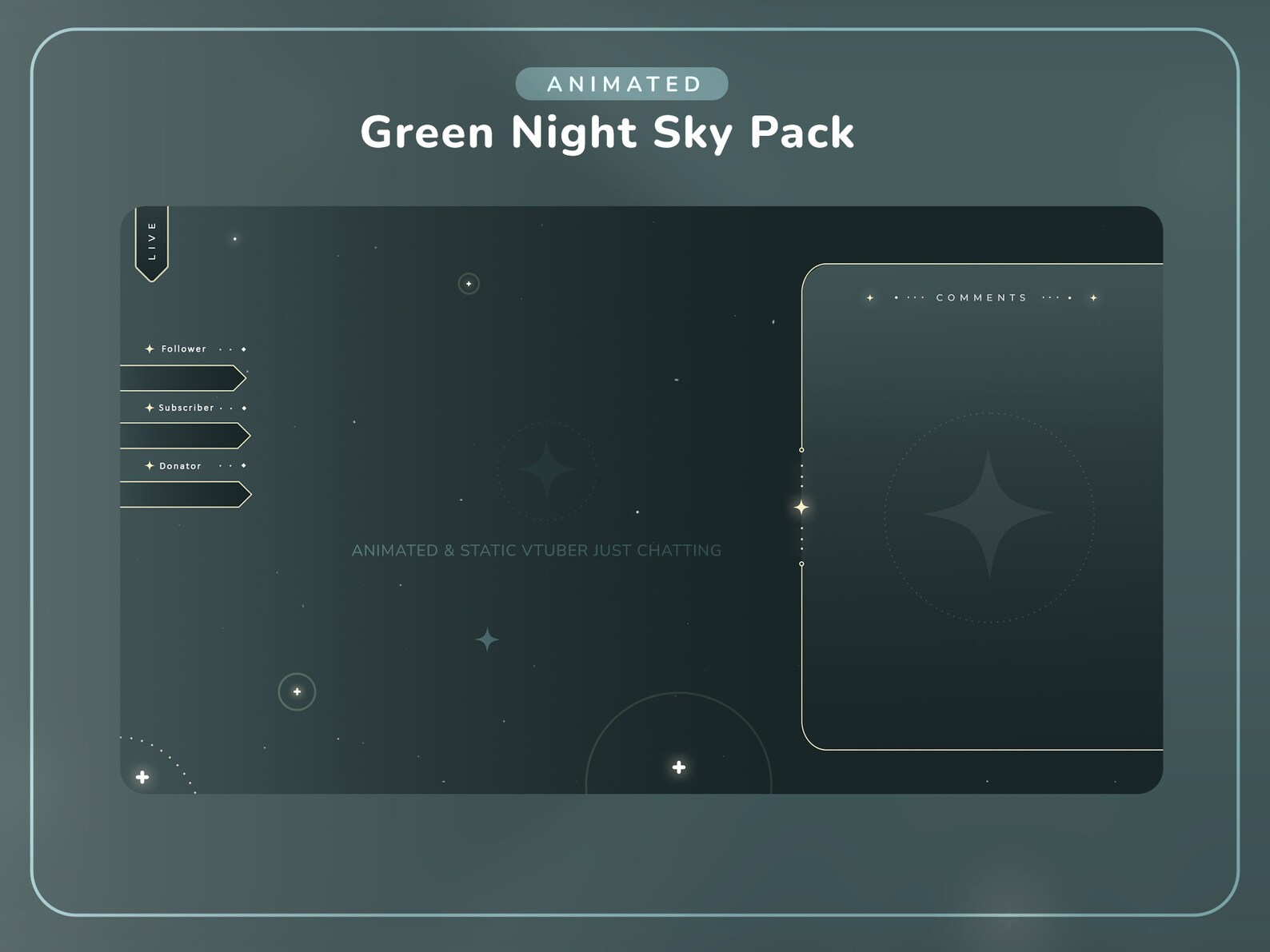 Green Night Sky Animated Stream Pack | Twitch Overlays, Vtuber Just ...
