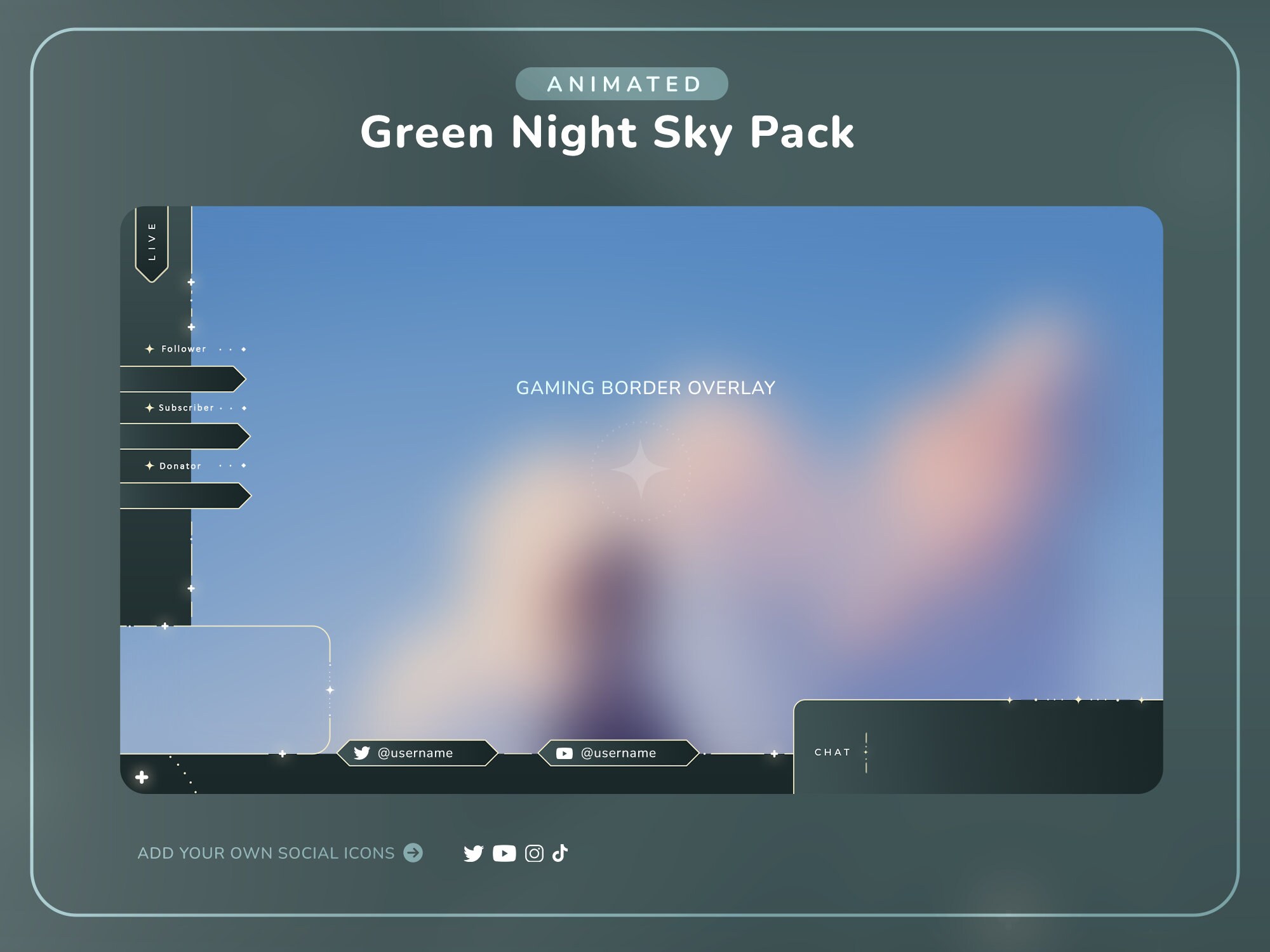 Green Night Sky Animated Stream Pack | Twitch Overlays, Vtuber Just ...