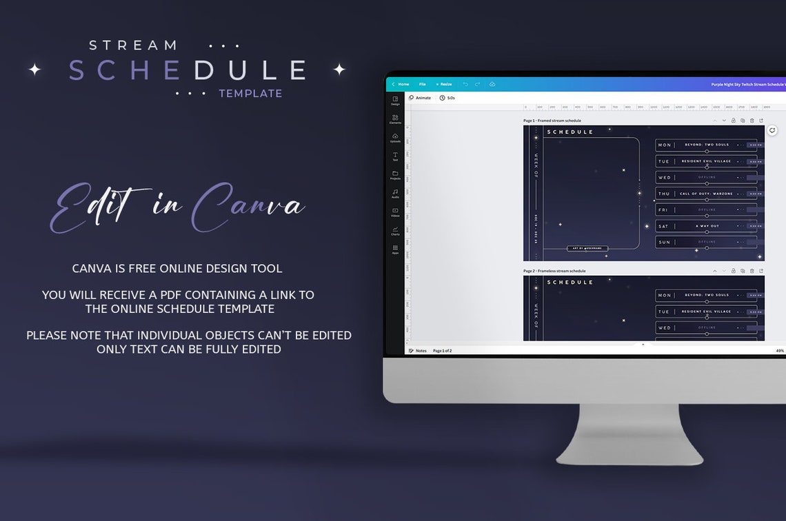 Purple Night Sky Twitch Stream Schedule Weekly Template PSD CANVA - Etsy