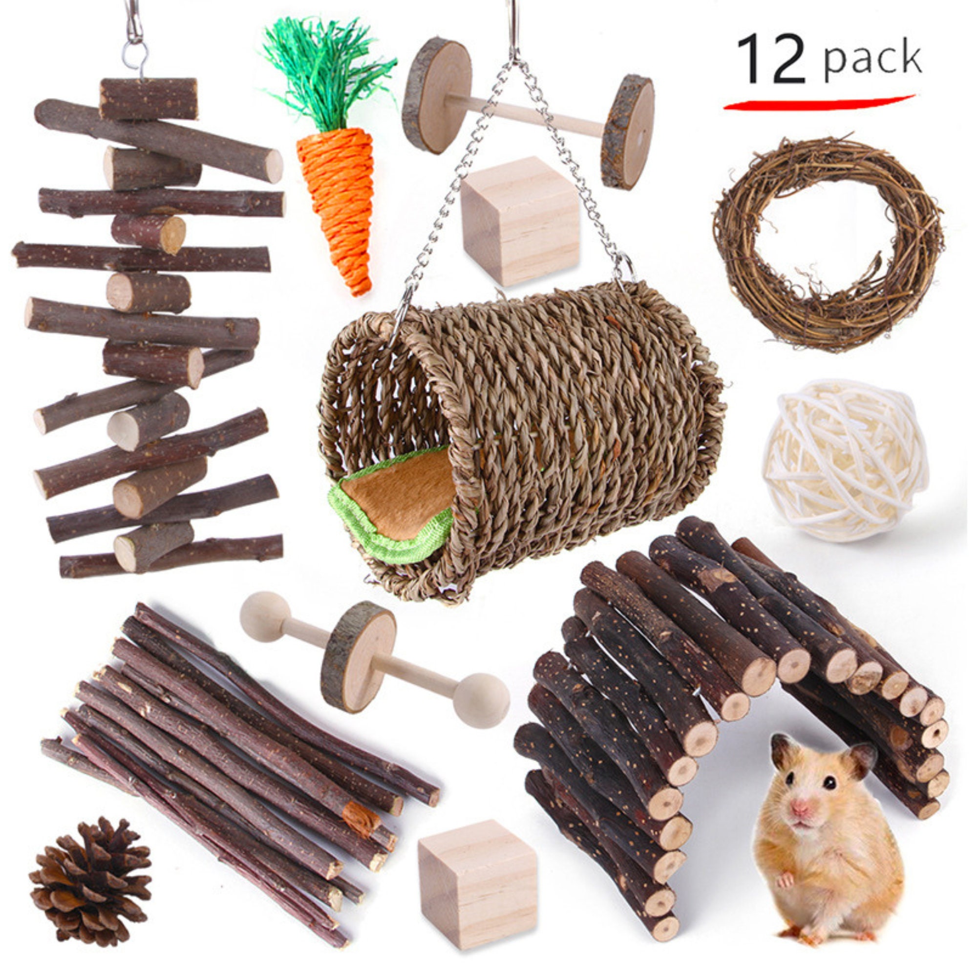 CHBORLESS Hamster Toys For Chewing: Natural Wooden Small Animal Chew ...