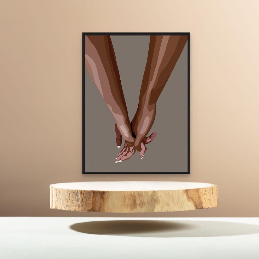 Black Love Art Print, Holding Hands, Abstract Couple Poster - Etsy