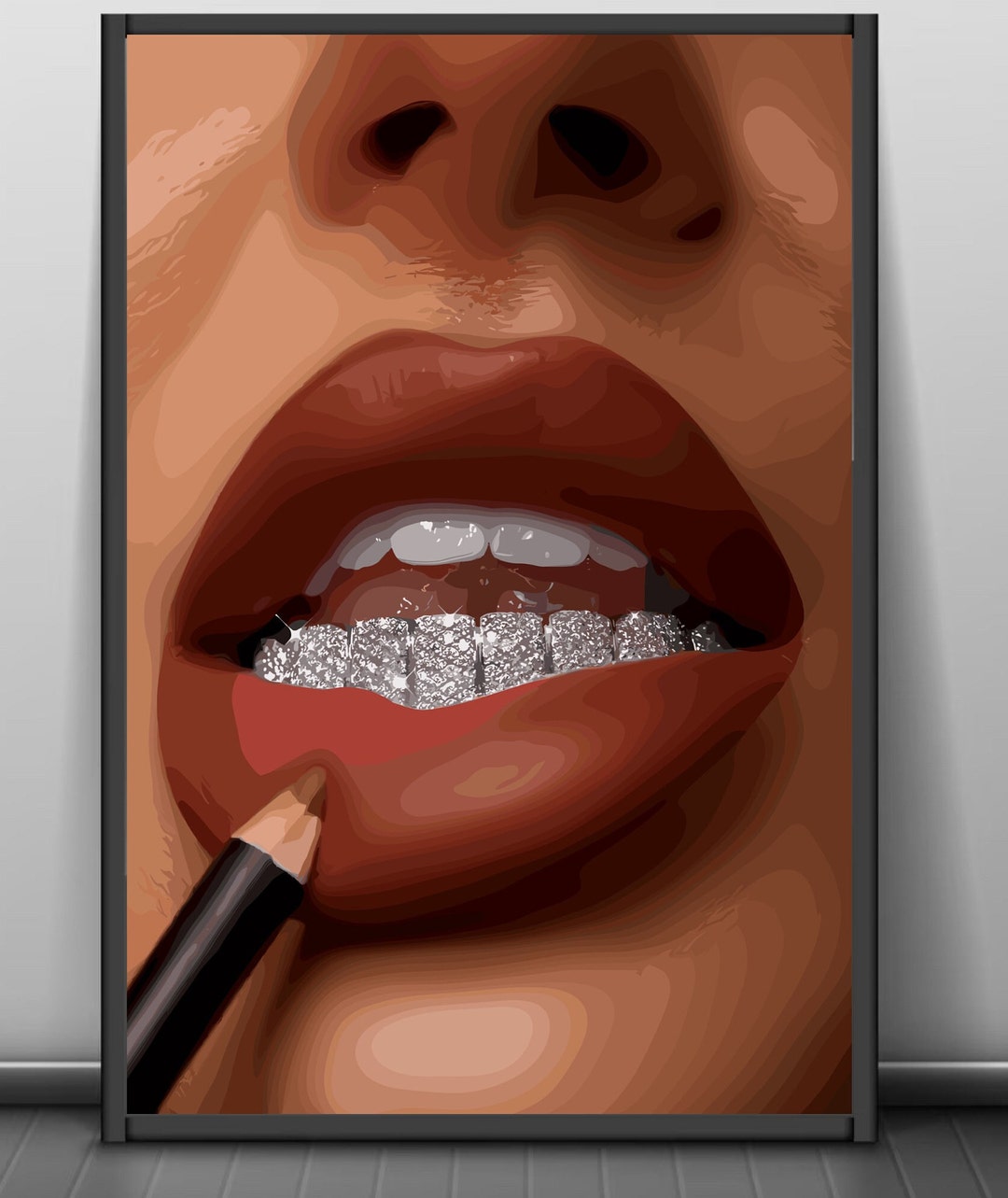 Black Woman Glossy Lips Grillz Art Print: Urban Fashion Illustration ...