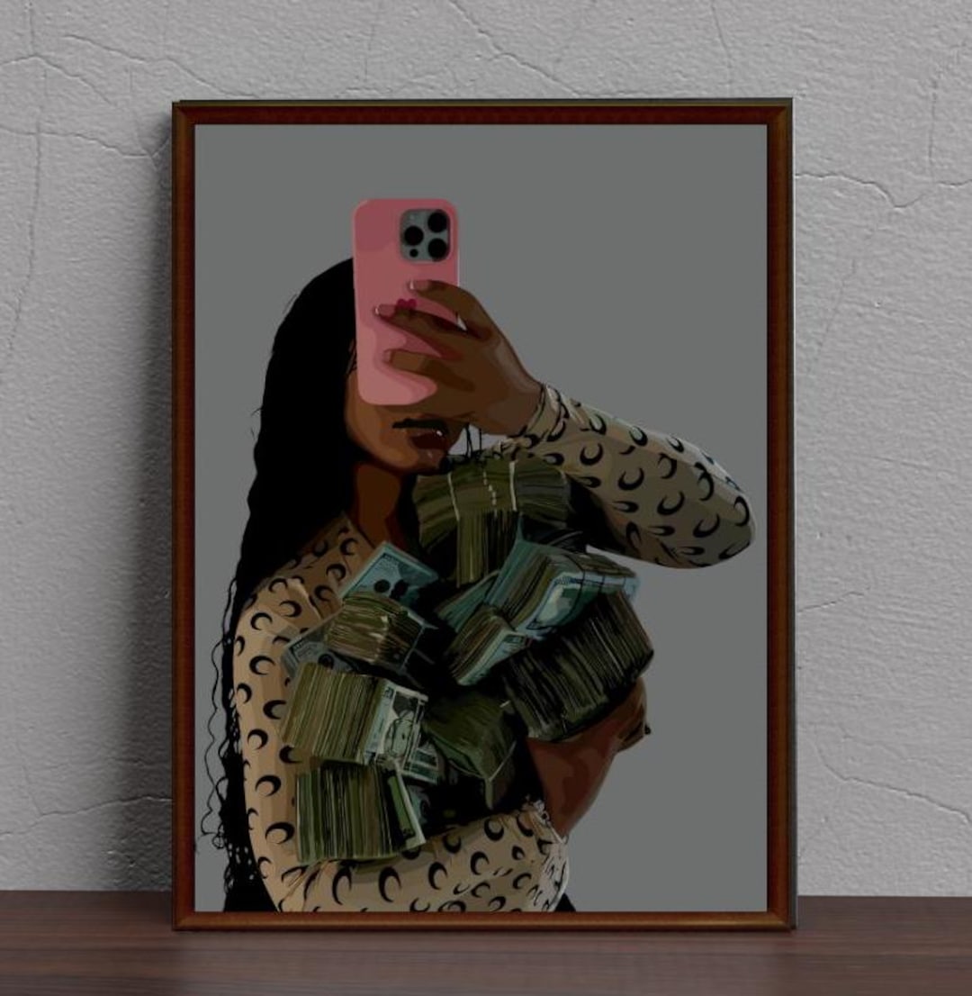 Black Woman Holding Stack Cash Money Dollar Bills Wall Art, Money Art ...