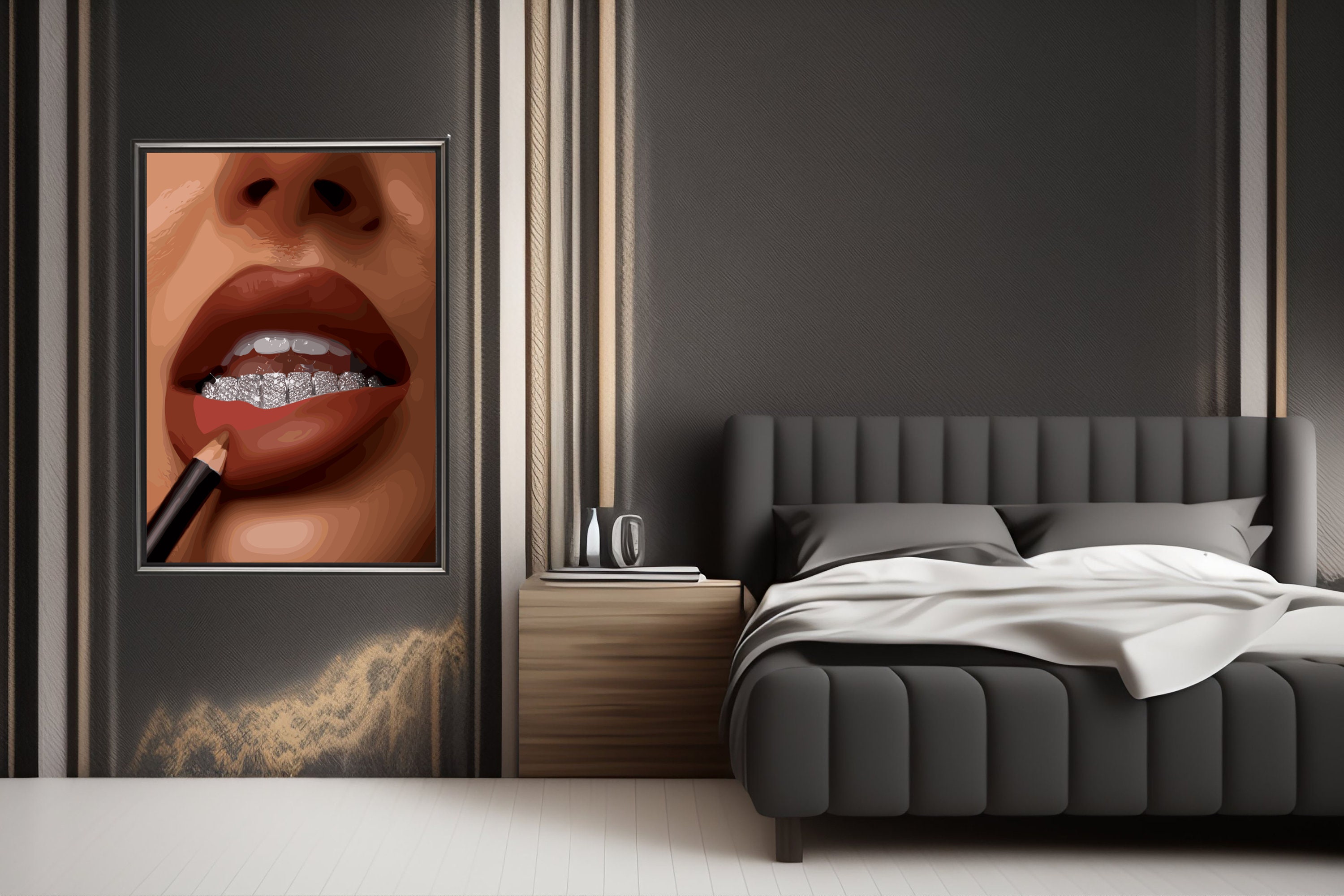 Black Woman Glossy Lips Grillz Art Print: Urban Fashion Illustration ...