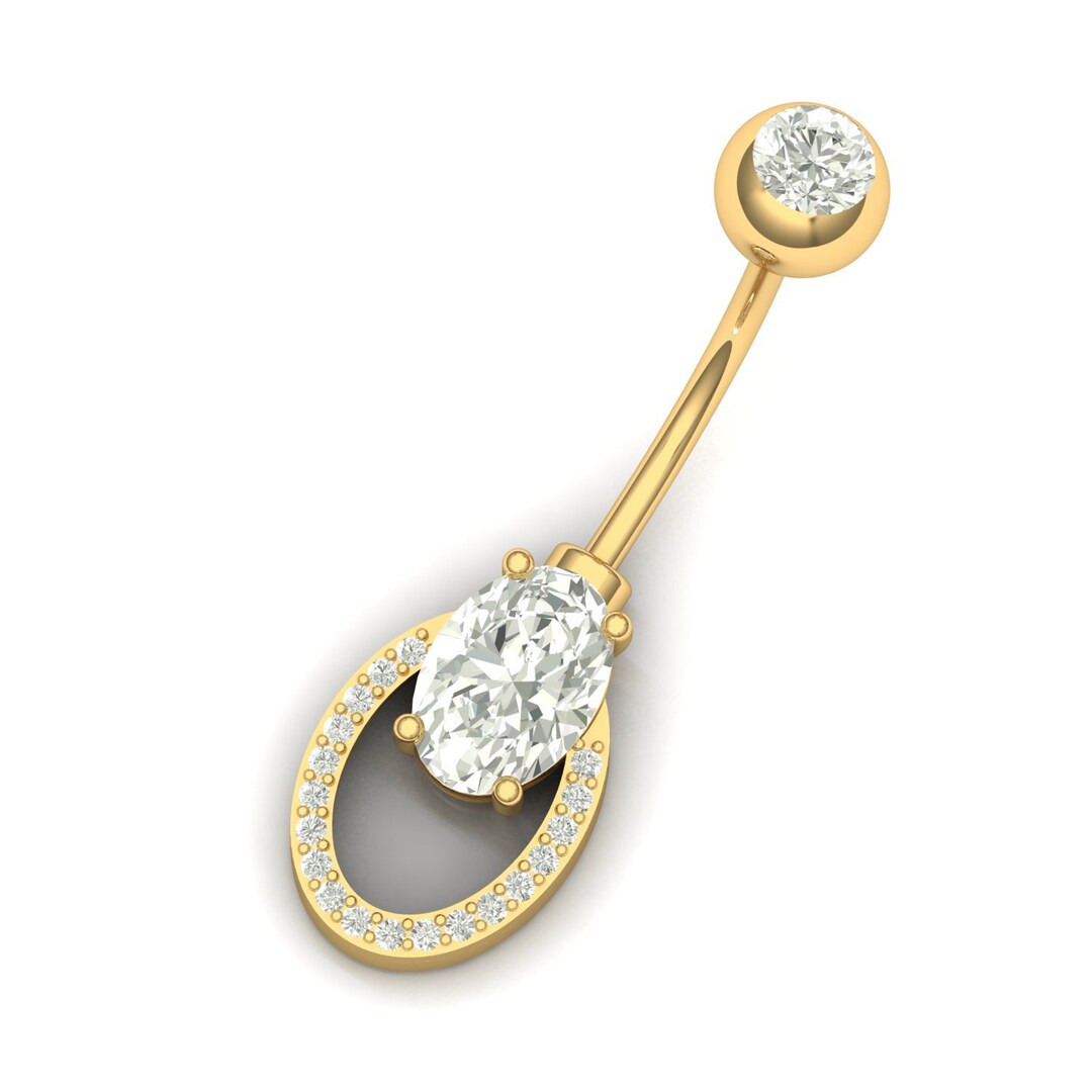 Oval Shape Gold Belly Ring,diamond Belly Button Ring,dangle Navel ...