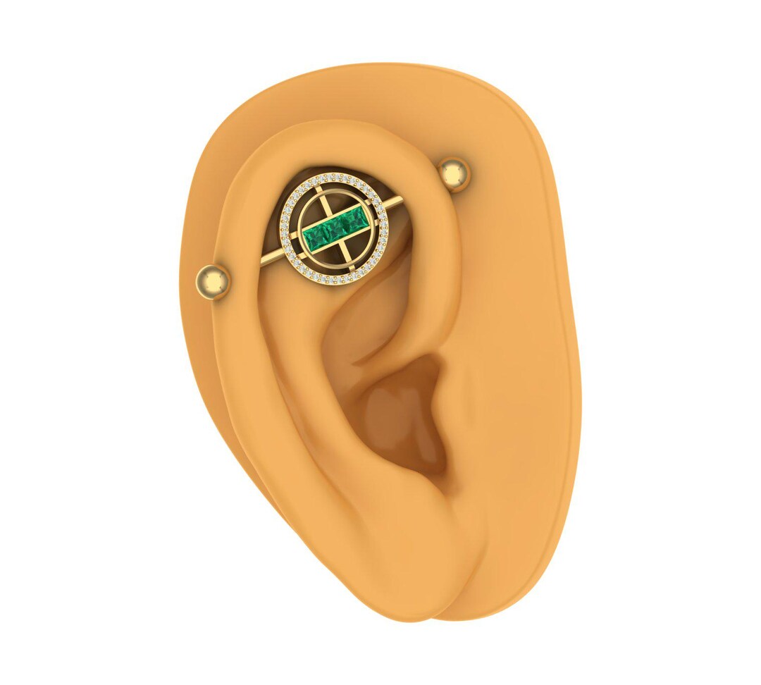 14K Gold Unique Industrial Piercing Gold Barbell - Minimalist Cuff ...
