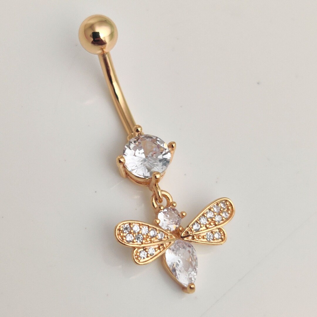 14k Solid Gold White Moissanite Diamond Belly Button Piercing ...