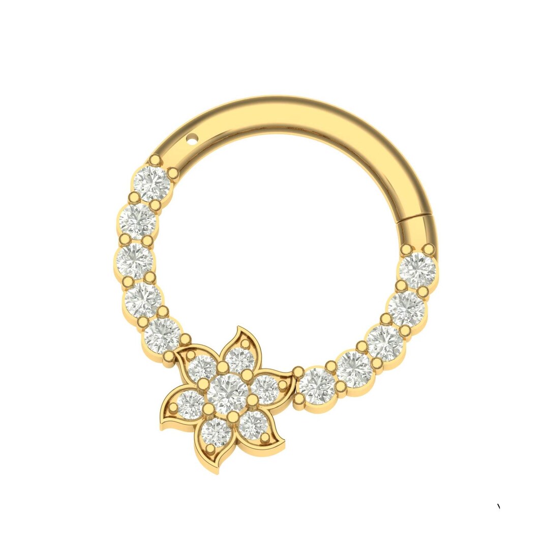 14k Gold Daith Clicker: Flower Septum Ring, Lab Grown Diamonds - Etsy