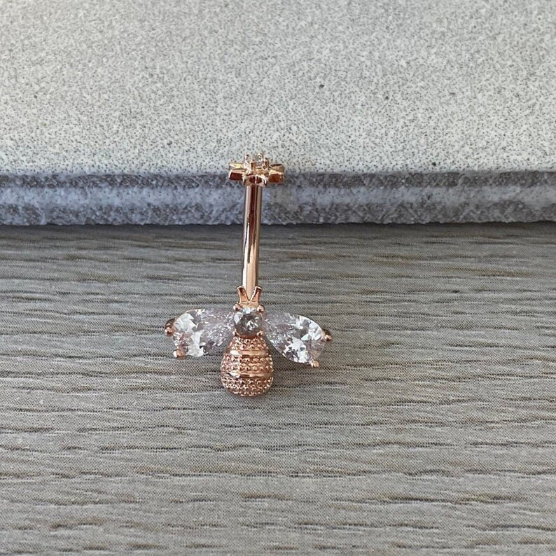 Threaded Bee Belly Button Piercing Ring 14K Gold Belly Button Piercing ...