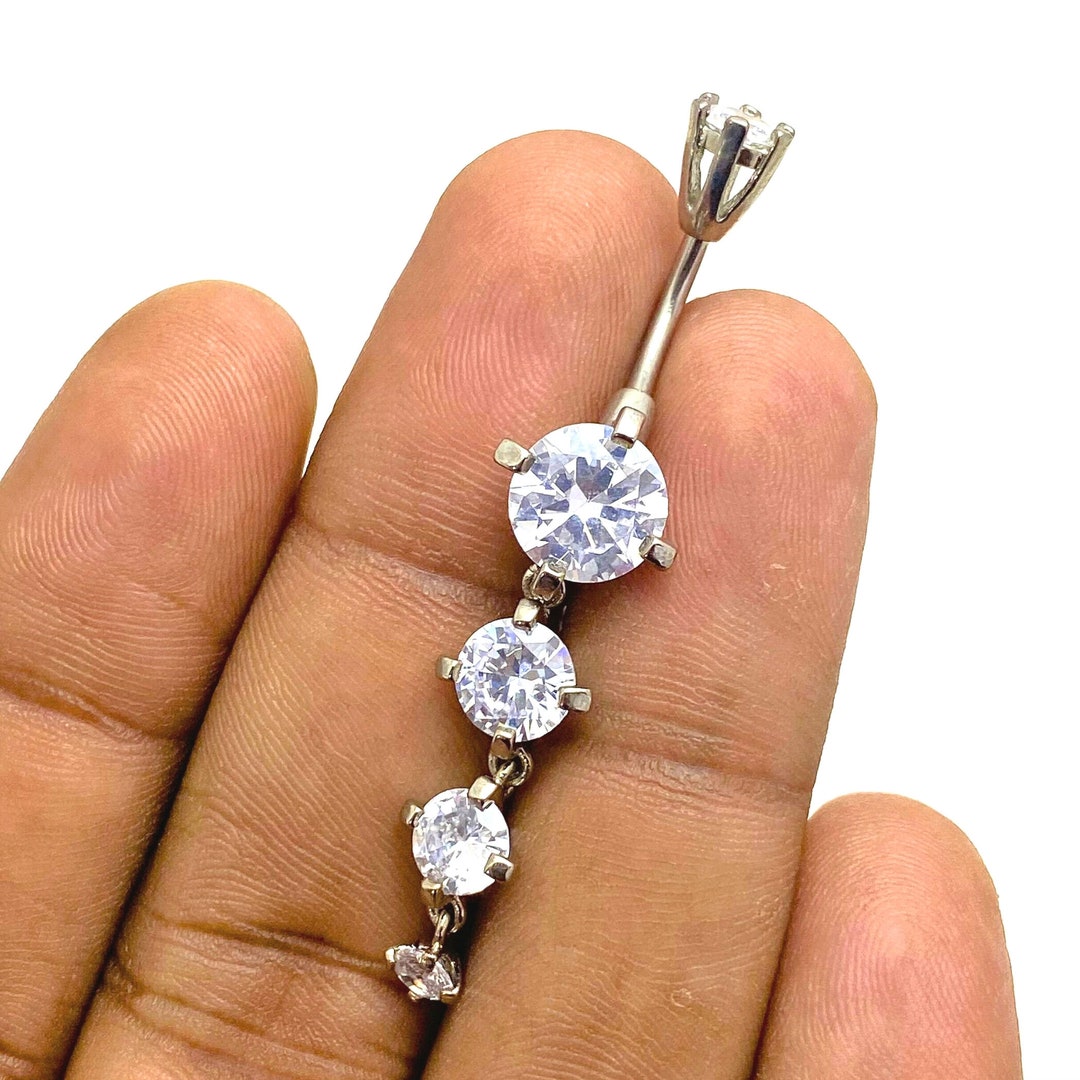 14K Solid Gold Moissanite Diamond Belly Piercing Jewelry, Belly Button ...