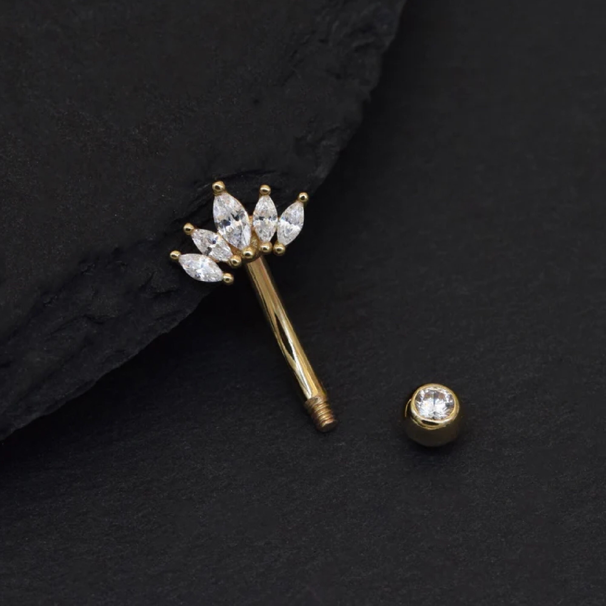 14k Solid Gold Moissanite Diamond Belly Button/floating Navel Ring ...