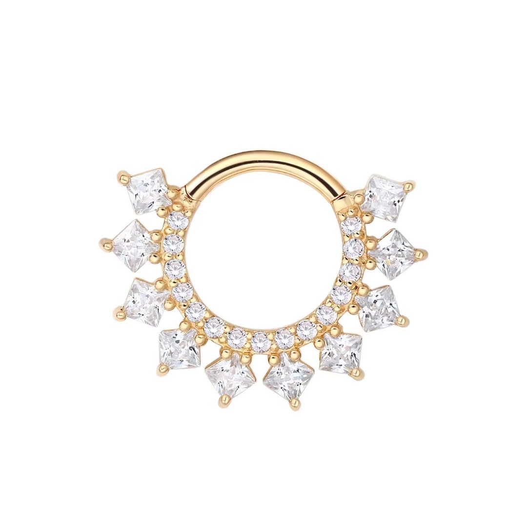Solid Gold Daith Hoop Ring - 14K Diamond Daith Clicker - Gold Nose Ring ...