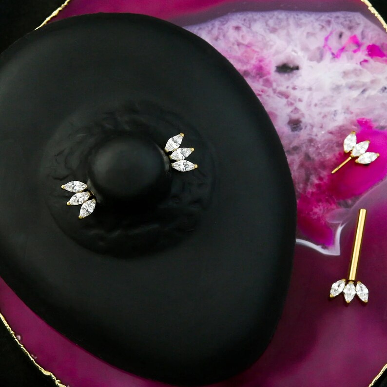 Nippel Barbell 14K Gold Nipple Ring ,unique Nipple Jewelry Diamond ...