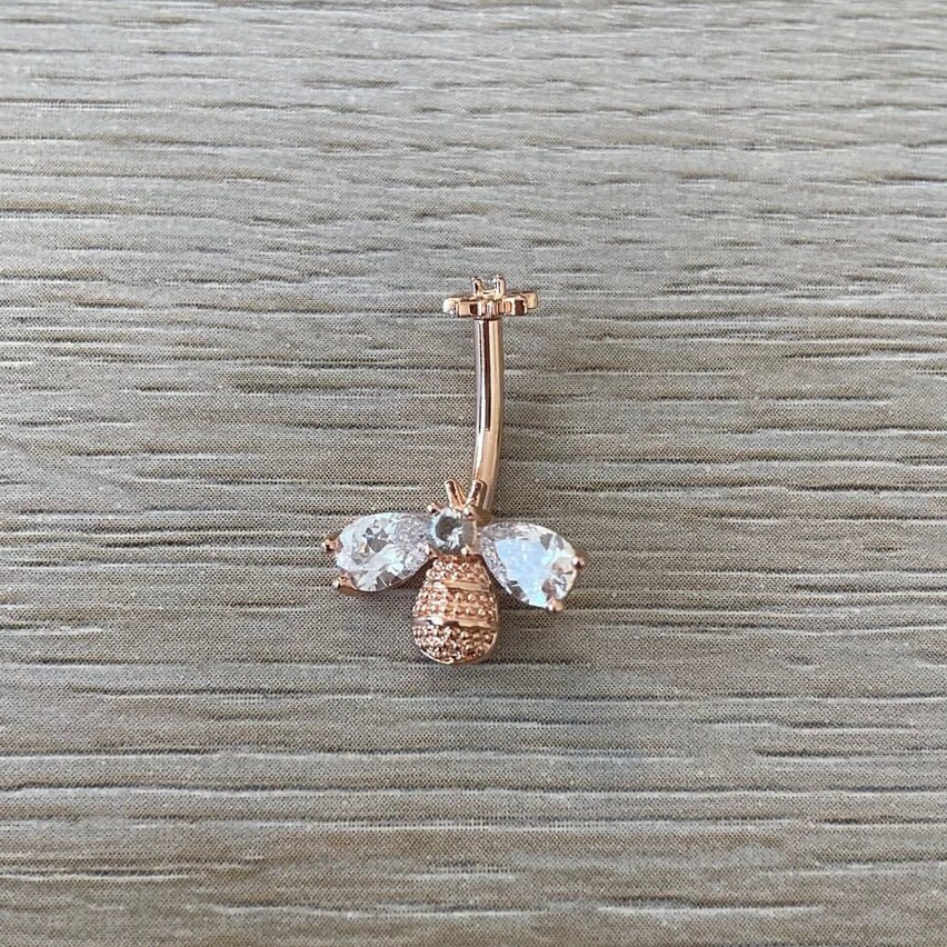 Threaded Bee Belly Button Piercing Ring 14K Gold Belly Button Piercing ...