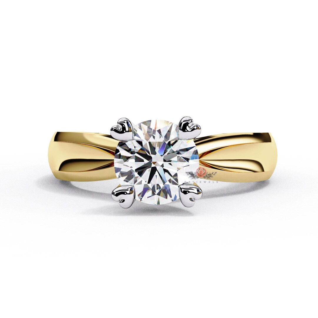 Yellow Gold Diamond Engagement Ring Heart Shaped Prong Setting Round ...