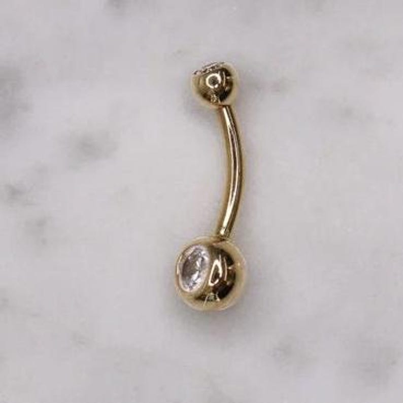 Naval Piercing 14K Gold Navel Piercing Barbell, Diamond Belly Button ...
