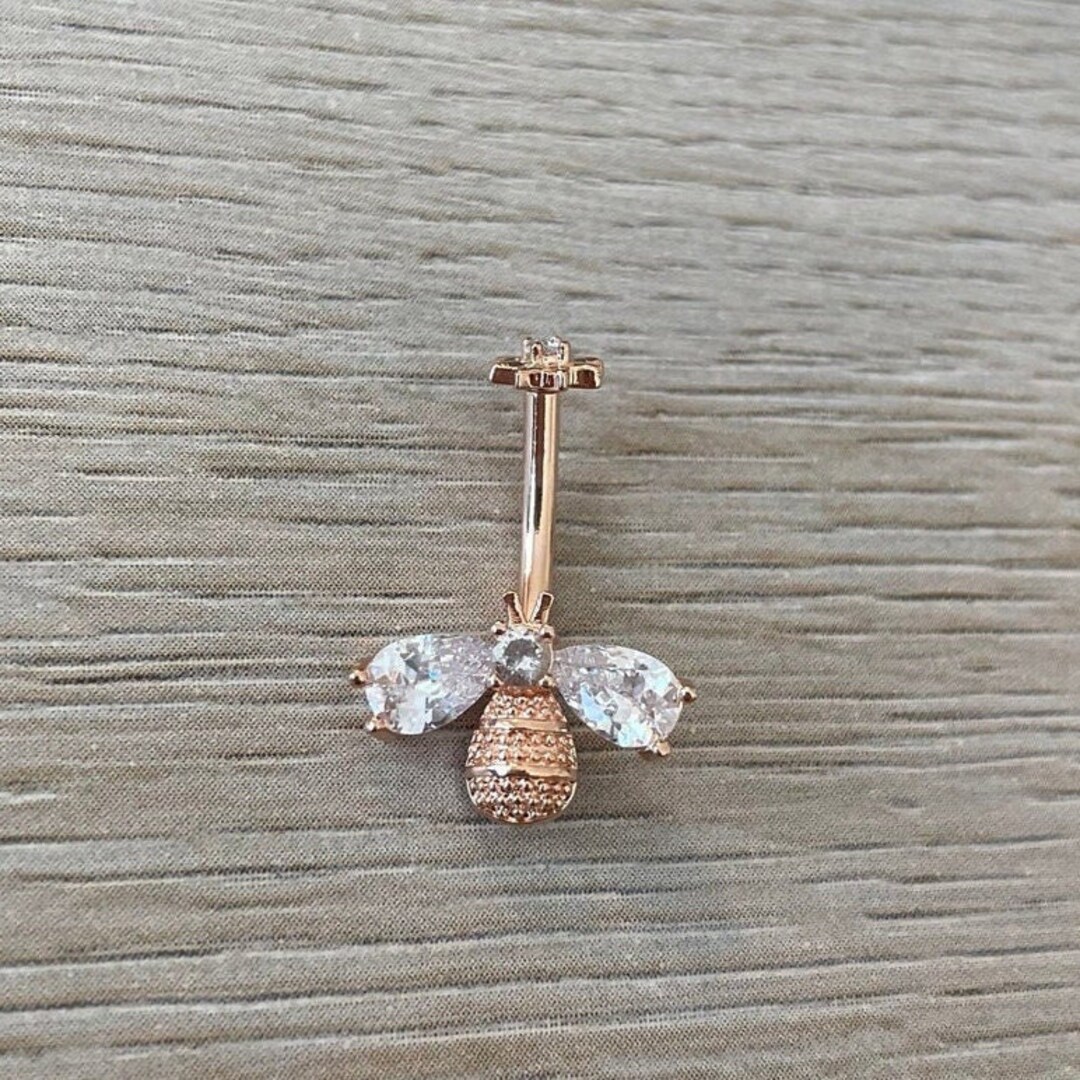 Threaded Bee Belly Button Piercing Ring 14K Gold Belly Button Piercing ...
