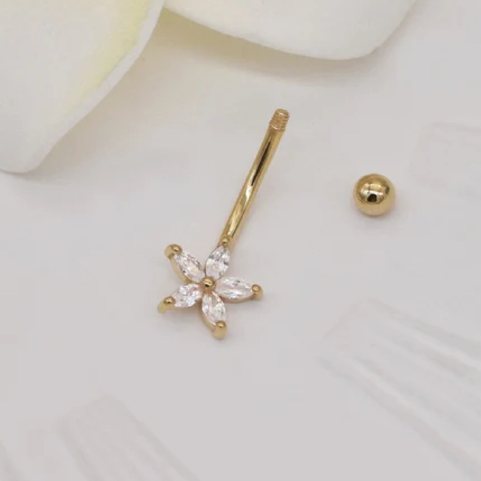14k Gold Diamond Eyebrow Jewelry Solid Gold, Curved Barbell, Helix/rook ...